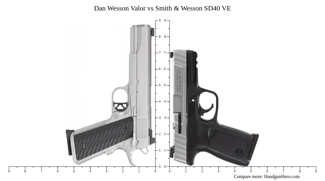 Dan Wesson Valor vs Smith & Wesson SD40 VE size comparison | Handgun Hero
