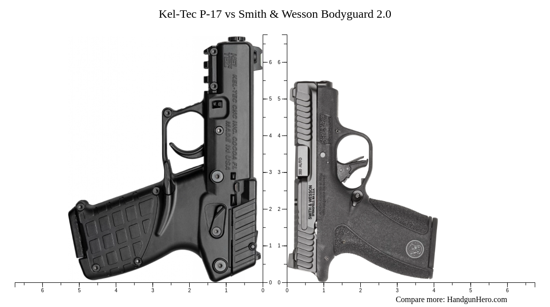 Kel-Tec P-17 vs Smith & Wesson Bodyguard 2.0 size comparison | Handgun Hero