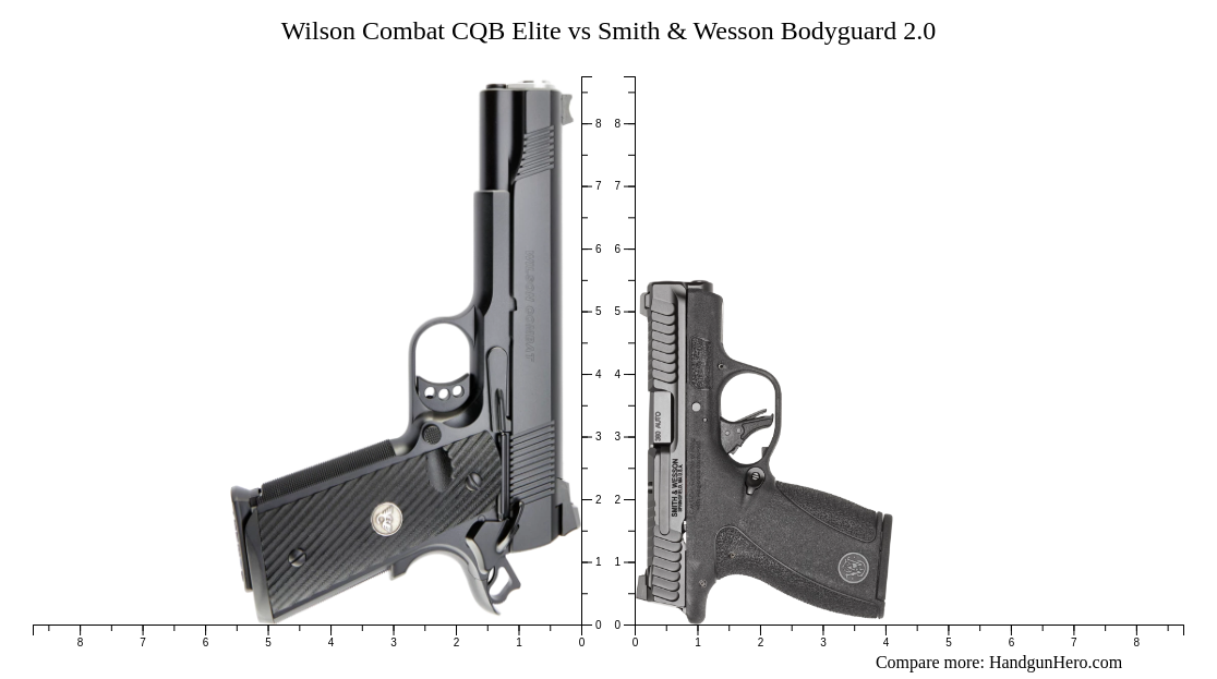 Wilson Combat CQB Elite vs Smith & Wesson Bodyguard 2.0 size comparison | Handgun Hero