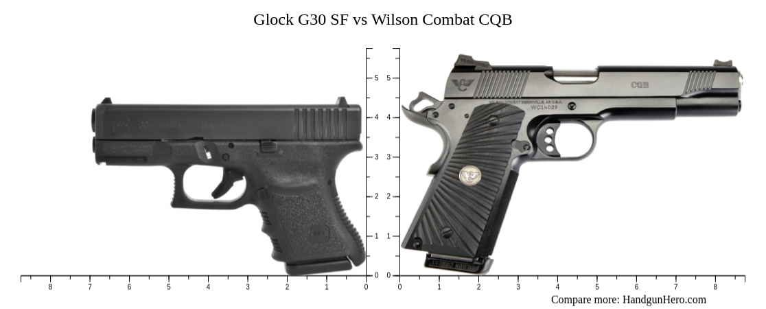 Glock G30 SF vs Wilson Combat CQB size comparison | Handgun Hero