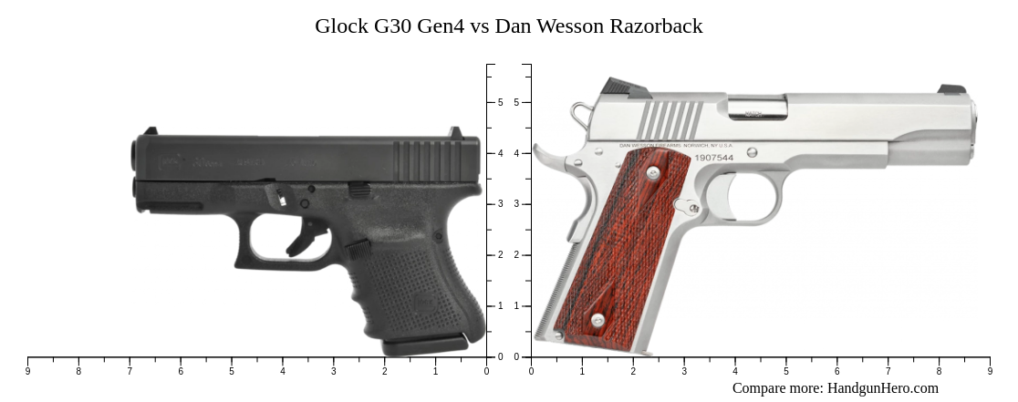 Glock G30 Gen4 vs Dan Wesson Razorback size comparison | Handgun Hero