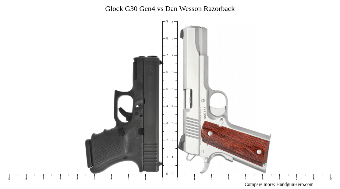Glock G30 Gen4 vs Dan Wesson Razorback size comparison | Handgun Hero
