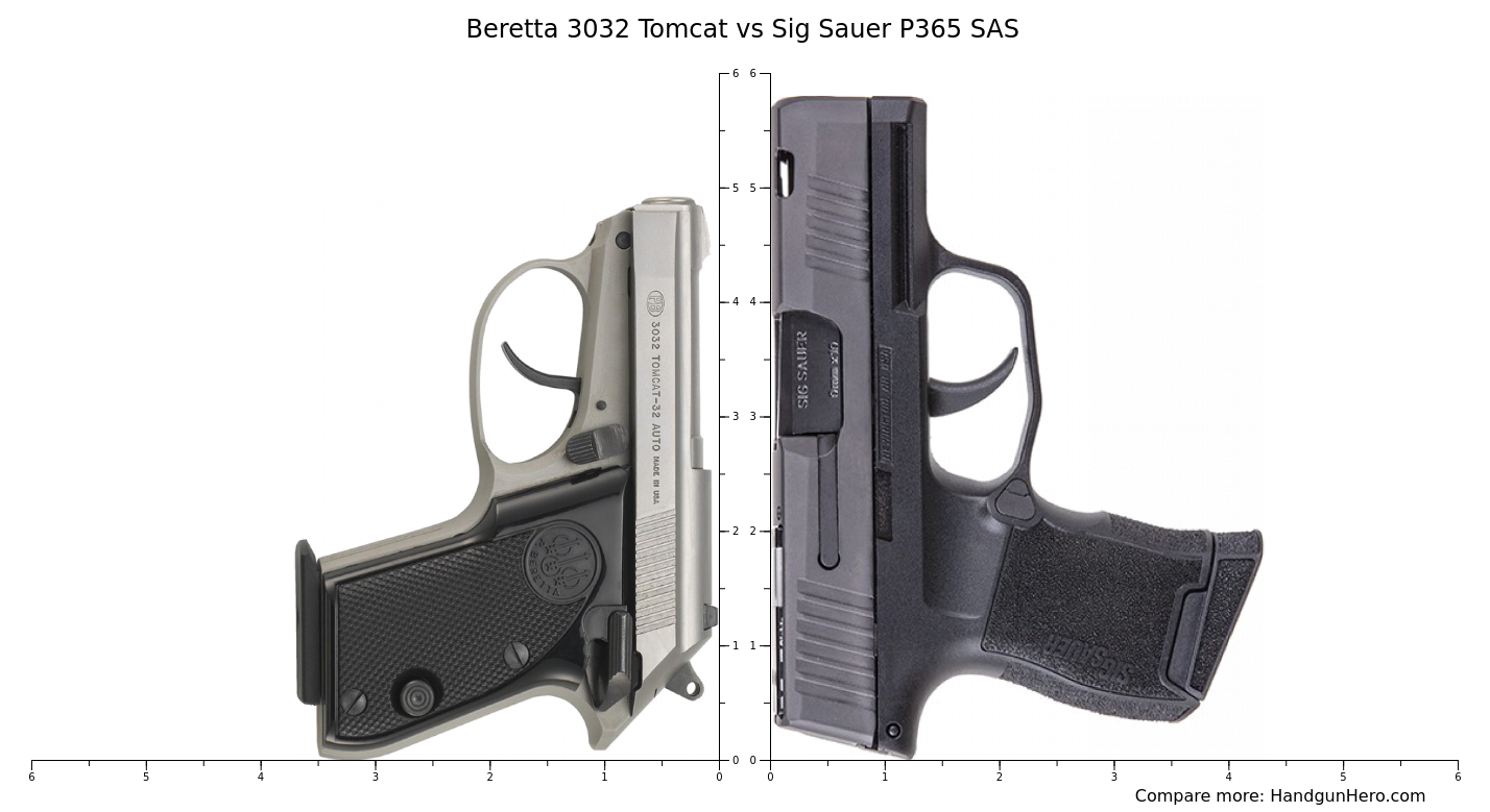 Beretta 3032 Tomcat vs Sig Sauer P365 SAS size comparison | Handgun Hero