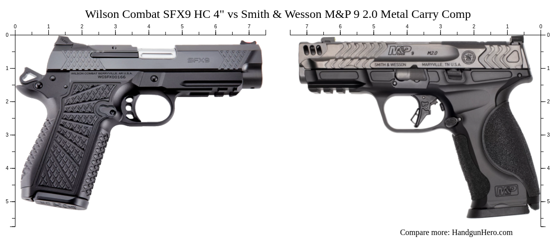 Wilson Combat SFX9 HC 4" vs Smith & Wesson M&P 9 2.0 Metal Carry Comp size comparison | Handgun Hero