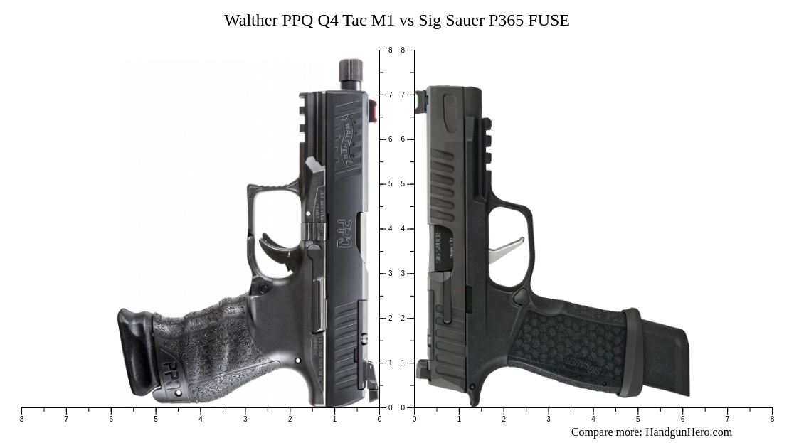 Walther PPQ Q4 Tac M1 vs Sig Sauer P365 FUSE size comparison | Handgun Hero