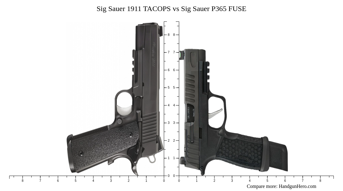 Sig Sauer 1911 Tacops Vs Sig Sauer P365 Fuse Size Comparison Handgun Hero
