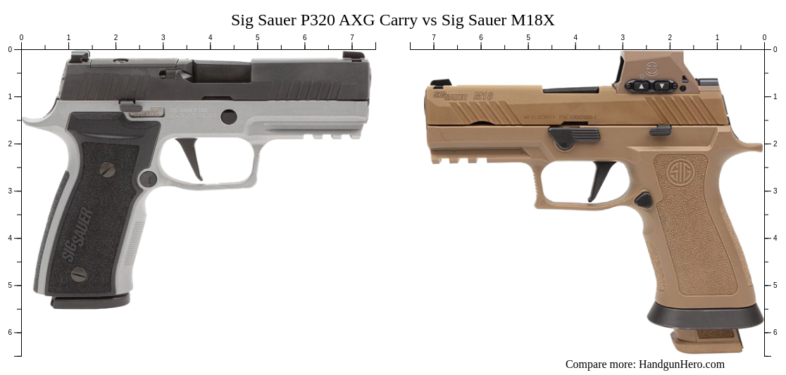 Sig Sauer P320 AXG Carry vs Sig Sauer M18X size comparison | Handgun Hero