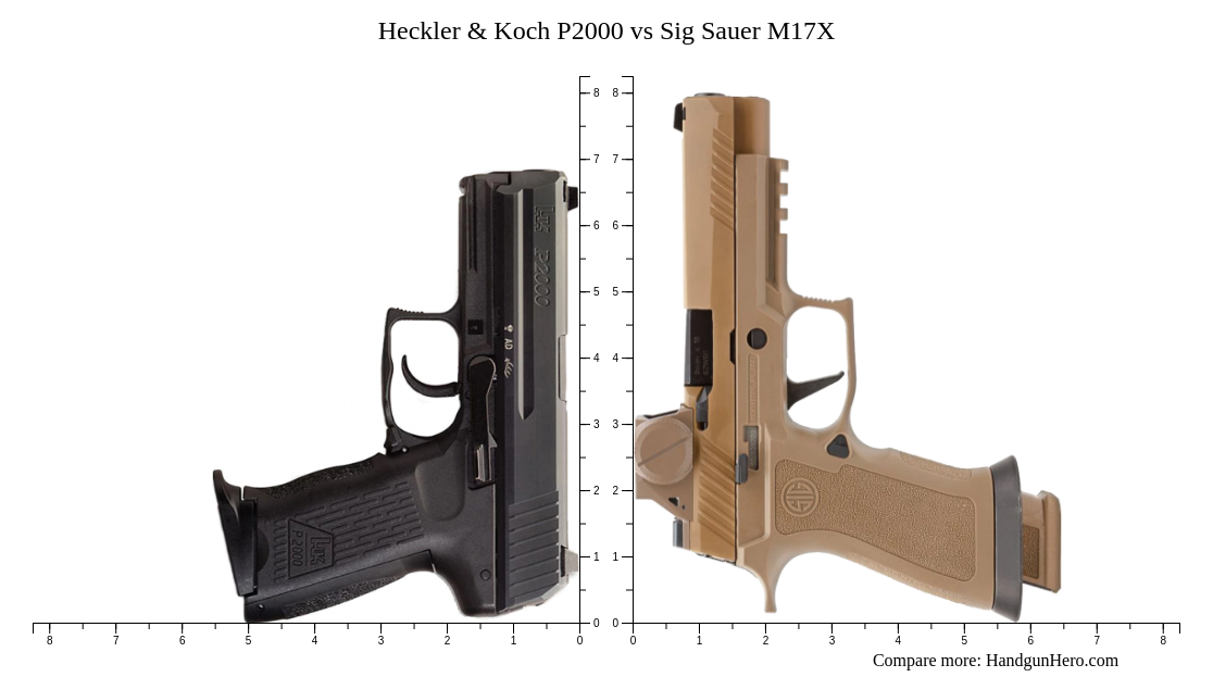 Heckler & Koch P2000 vs Sig Sauer M17X size comparison | Handgun Hero