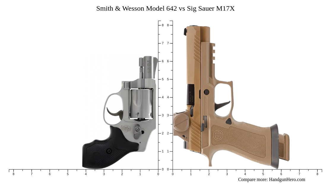 Smith & Wesson Model 642 vs Sig Sauer M17X size comparison | Handgun Hero