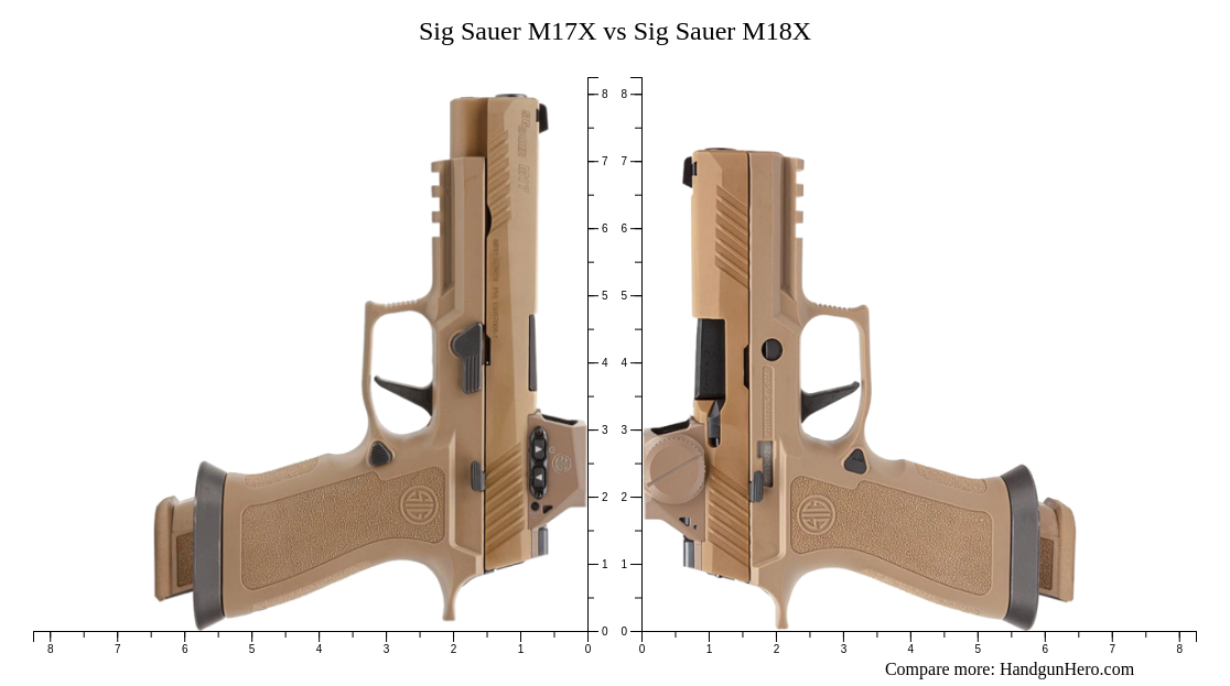 Sig Sauer M17X vs Sig Sauer M18X size comparison | Handgun Hero