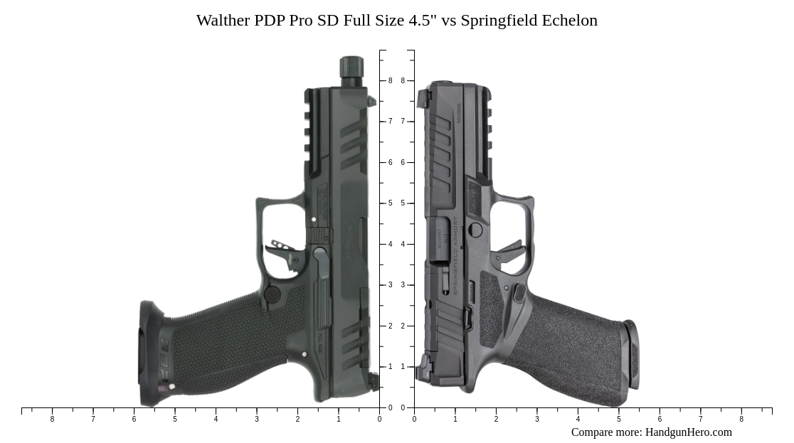 Walther PDP Pro SD Full Size 4.5" vs Springfield Echelon size comparison | Handgun Hero