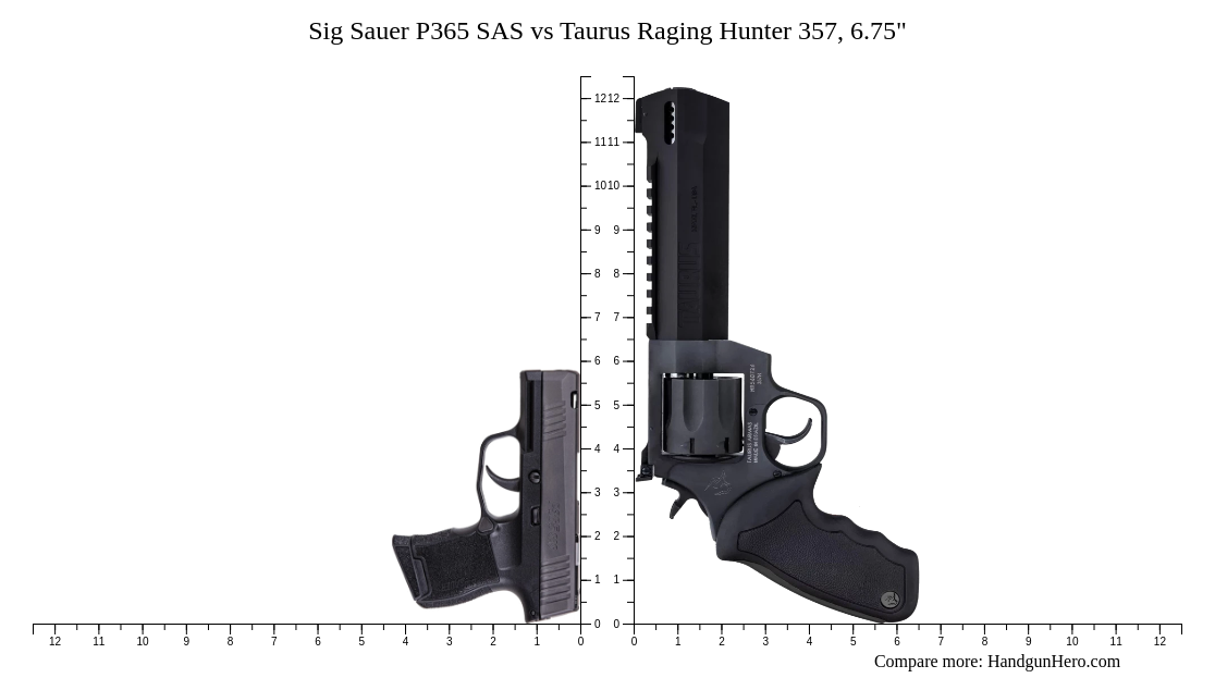 Sig Sauer P365 SAS vs Taurus Raging Hunter 357, 6.75" size comparison ...