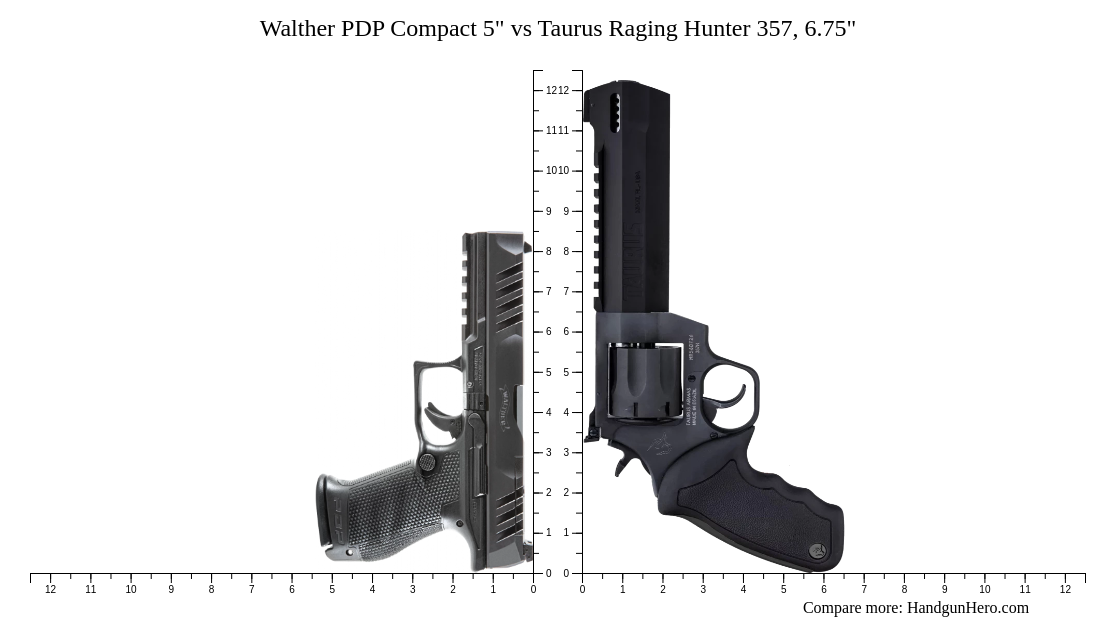 Walther PDP Compact 5" vs Taurus Raging Hunter 357, 6.75" size ...