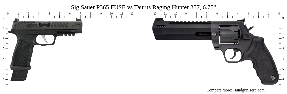 Sig Sauer P365 FUSE vs Taurus Raging Hunter 357, 6.75" size comparison ...
