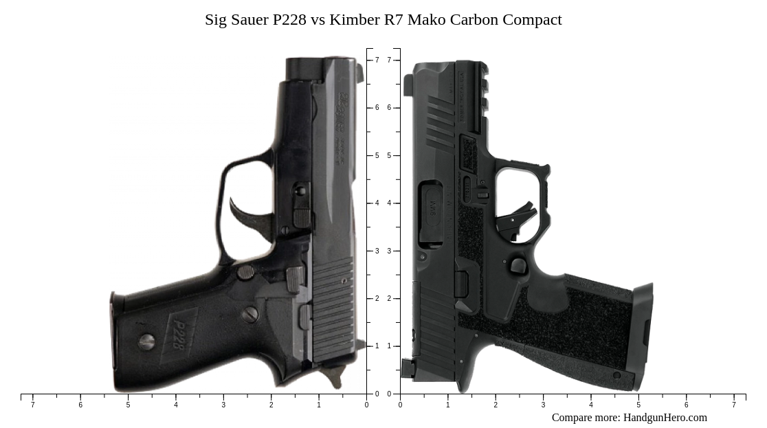 Sig Sauer P228 vs Kimber R7 Mako Carbon Compact size comparison ...