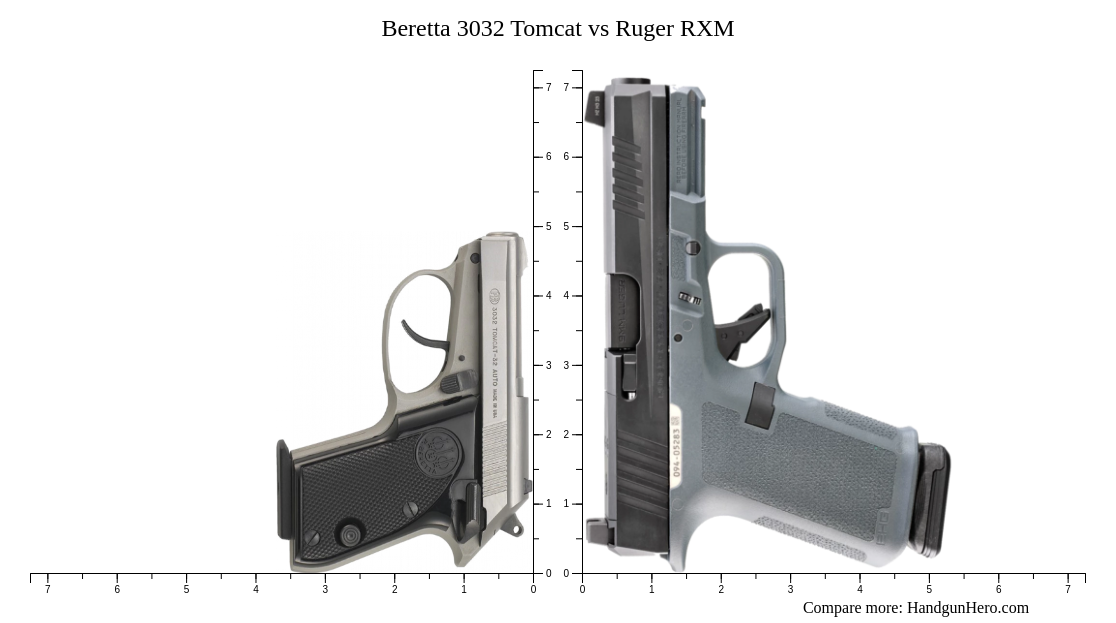 Beretta 3032 Tomcat vs Ruger RXM size comparison | Handgun Hero