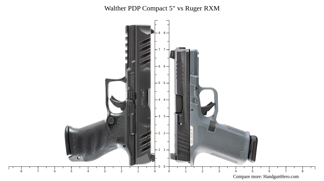 Walther PDP Compact 5" vs Ruger RXM size comparison | Handgun Hero