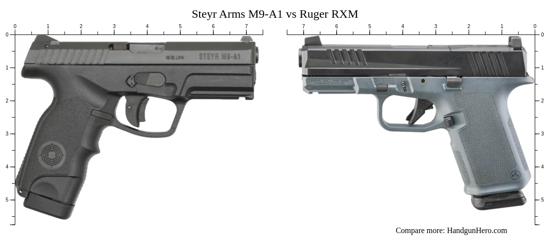 Steyr Arms M9-A1 vs Ruger RXM size comparison | Handgun Hero