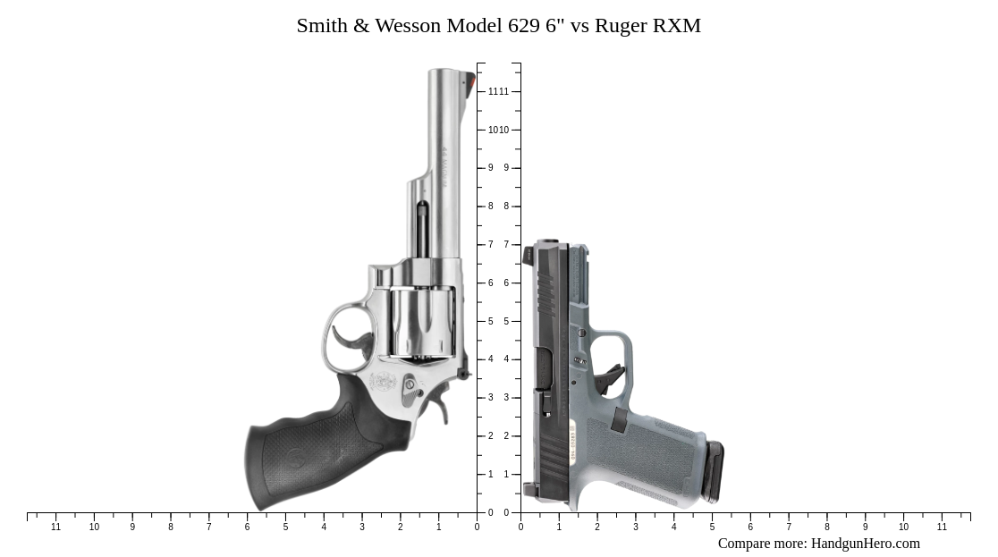 Smith & Wesson Model 629 6" vs Ruger RXM size comparison | Handgun Hero