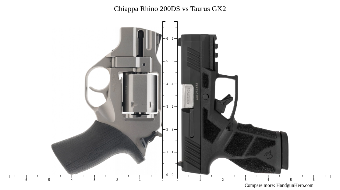 Chiappa Rhino 200DS vs Taurus GX2 size comparison | Handgun Hero