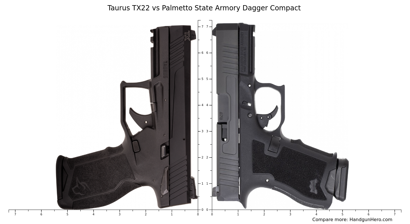 Taurus TX22 vs Palmetto State Armory Dagger Compact size comparison ...