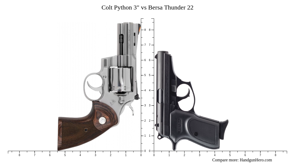 Colt Python 3" vs Bersa Thunder 22 size comparison | Handgun Hero