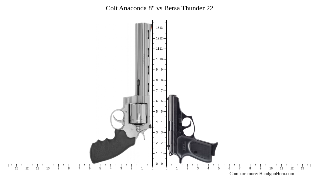 Colt Anaconda 8" vs Bersa Thunder 22 size comparison | Handgun Hero