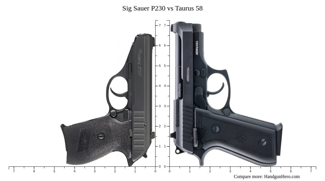 Sig Sauer P230 vs Taurus 58 size comparison | Handgun Hero