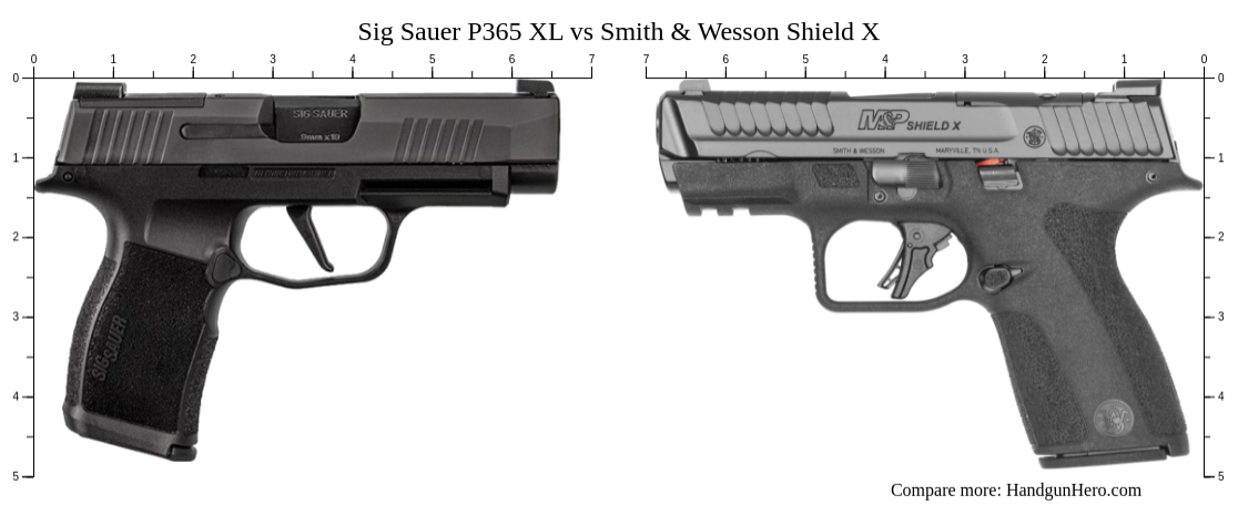Sig Sauer P365 XL vs Smith & Wesson Shield X size comparison | Handgun Hero