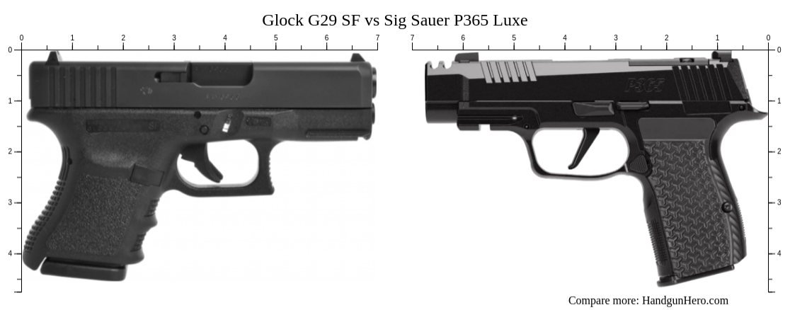 Glock G29 SF vs Sig Sauer P365 Luxe size comparison | Handgun Hero