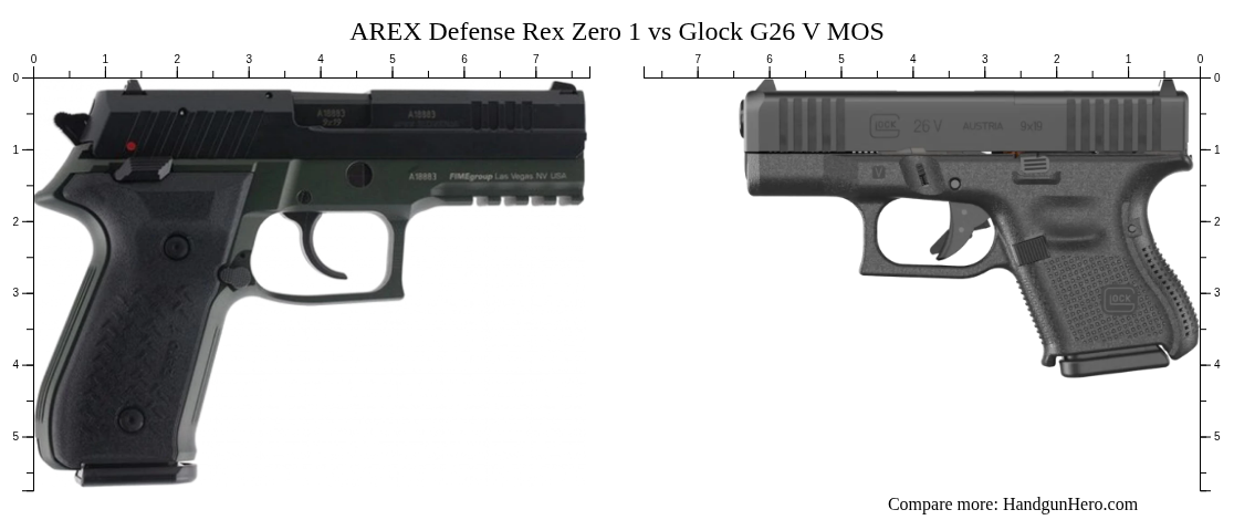 AREX Defense Rex Zero 1 vs Glock G26 V MOS size comparison | Handgun Hero