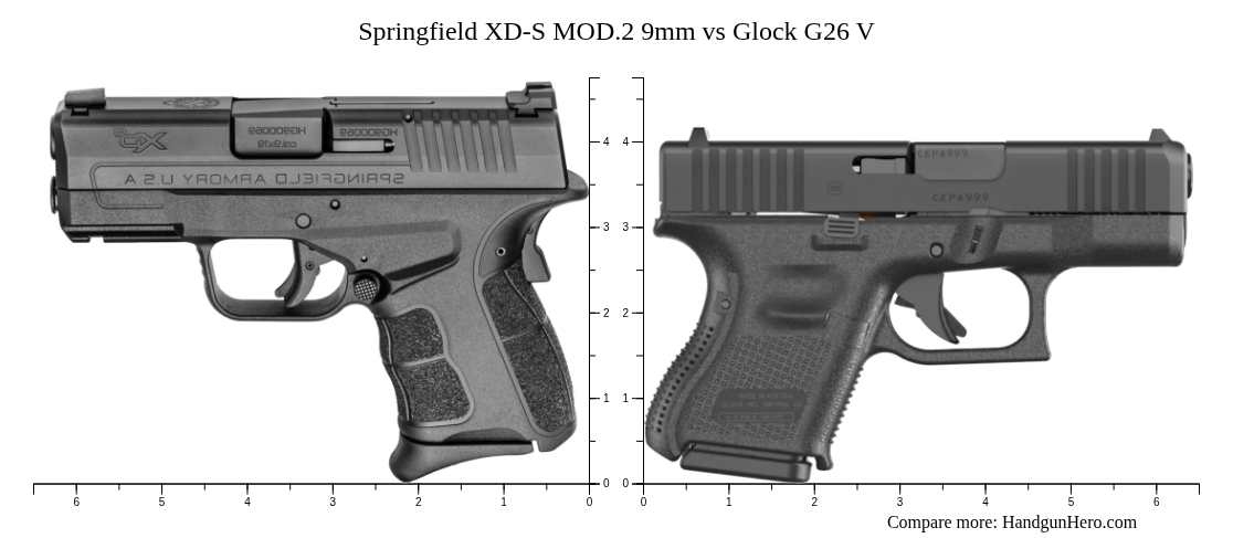 Springfield XD-S MOD.2 9mm vs Glock G26 V size comparison | Handgun Hero