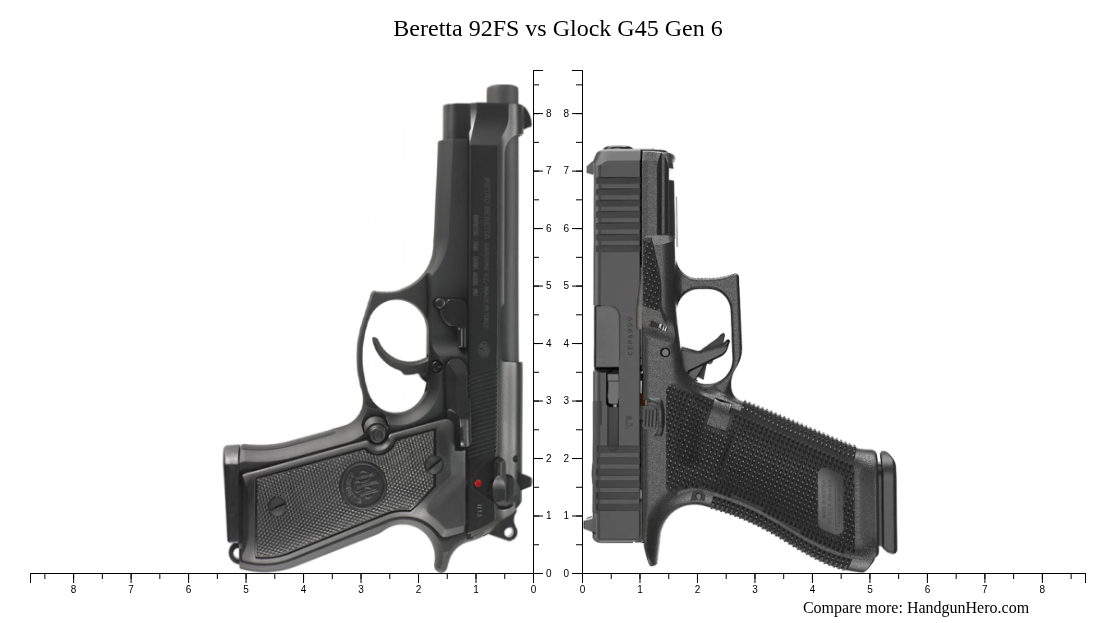 Beretta 92FS vs Glock G45 Gen 6 size comparison | Handgun Hero