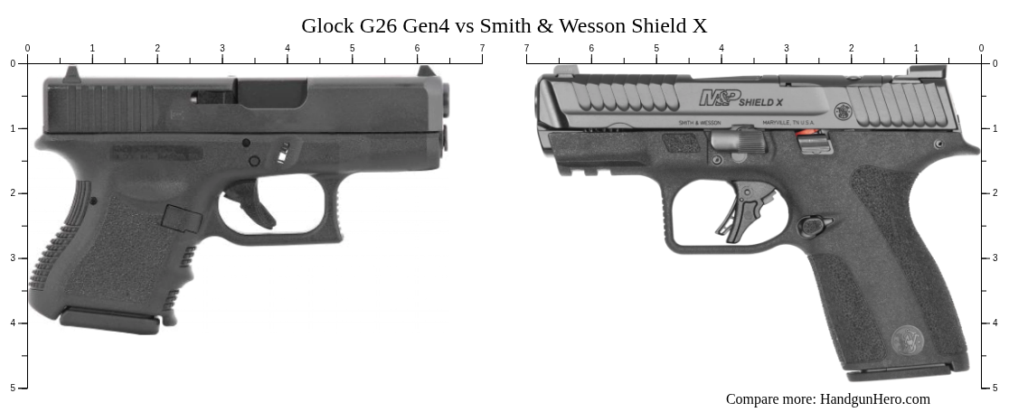 Glock G26 Gen4 vs Smith & Wesson Shield X size comparison | Handgun Hero