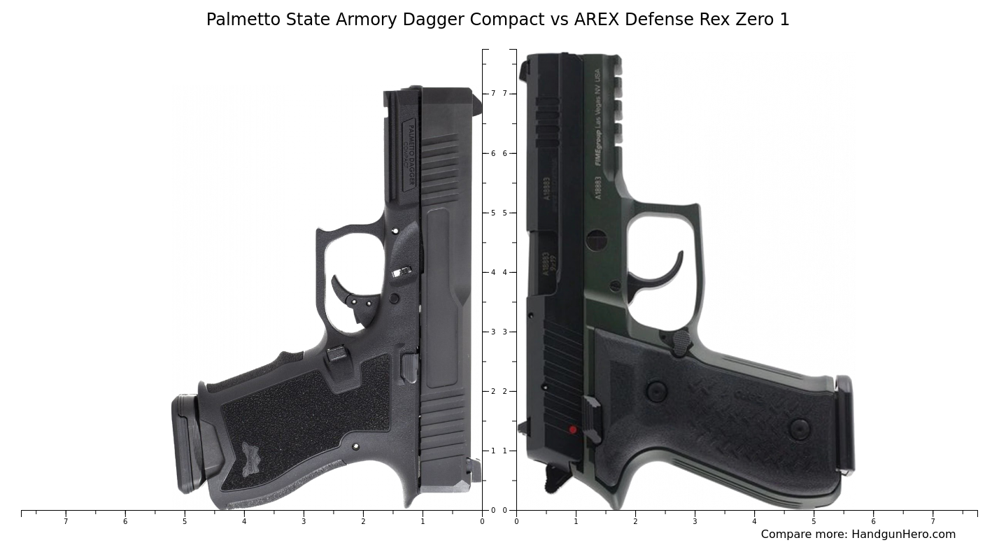 Palmetto State Armory Dagger Compact vs AREX Defense Rex Zero 1 size ...