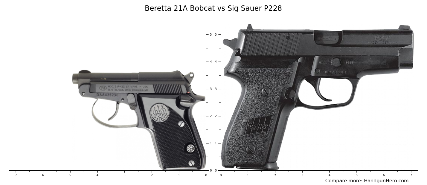 Beretta 21A Bobcat vs Sig Sauer P228 size comparison | Handgun Hero