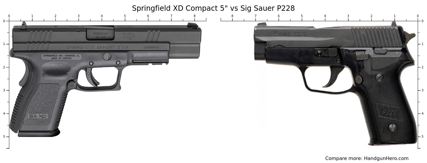 Springfield XD Compact 5" vs Sig Sauer P228 size comparison | Handgun Hero