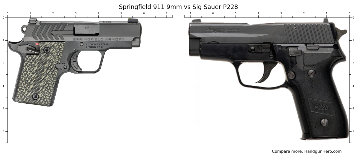 Springfield 911 9mm vs Sig Sauer P228 size comparison | Handgun Hero
