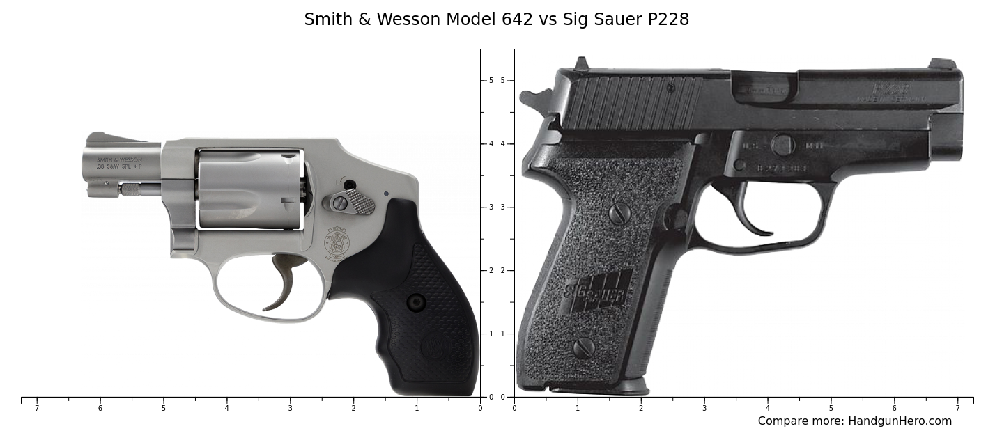 Smith & Wesson Model 642 vs Sig Sauer P228 size comparison | Handgun Hero