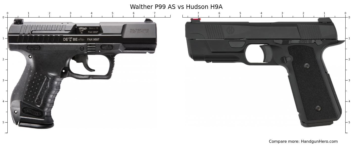 Walther P99 AS vs Hudson H9A size comparison | Handgun Hero