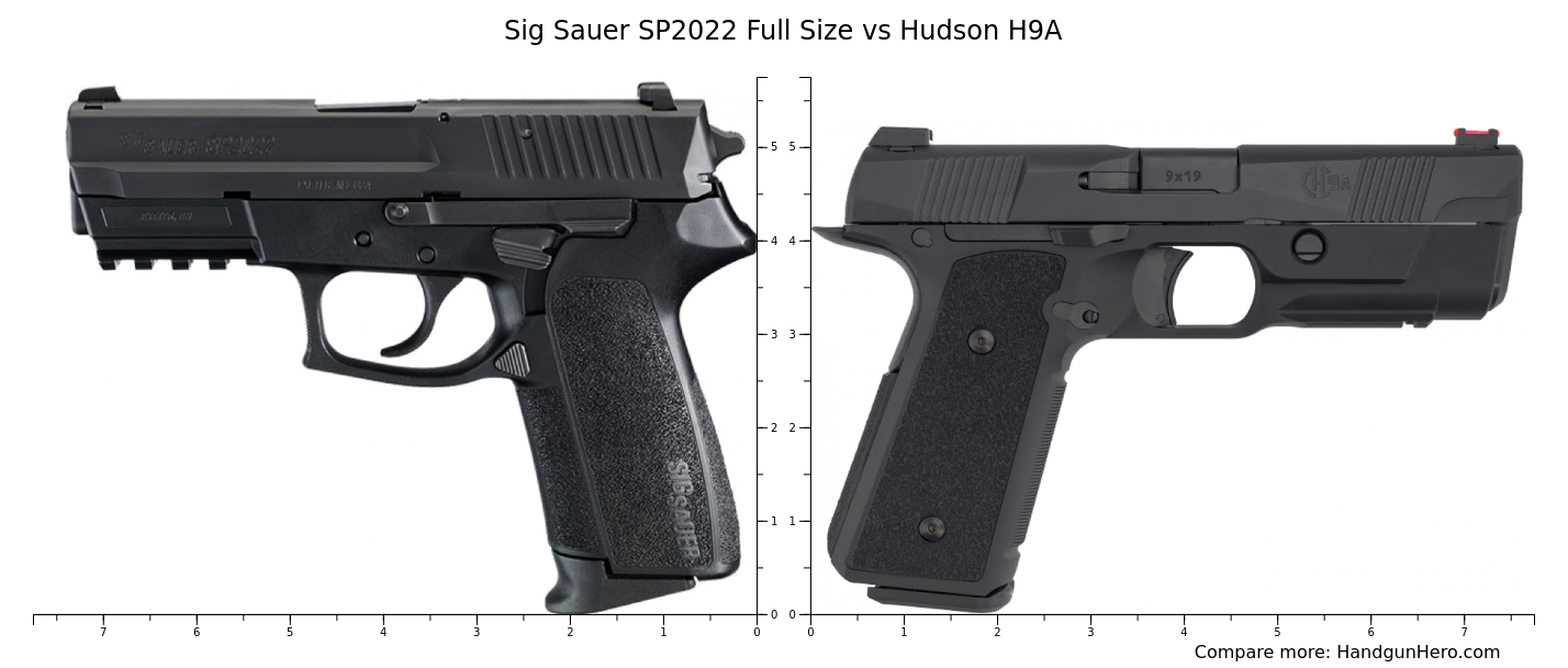 Sig Sauer SP2022 Full Size vs Hudson H9A size comparison | Handgun Hero