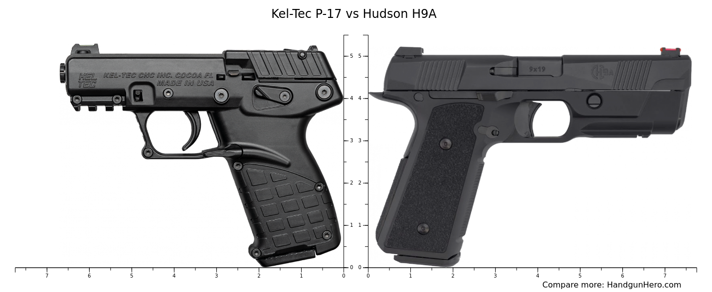 Kel-Tec P-17 vs Hudson H9A size comparison | Handgun Hero