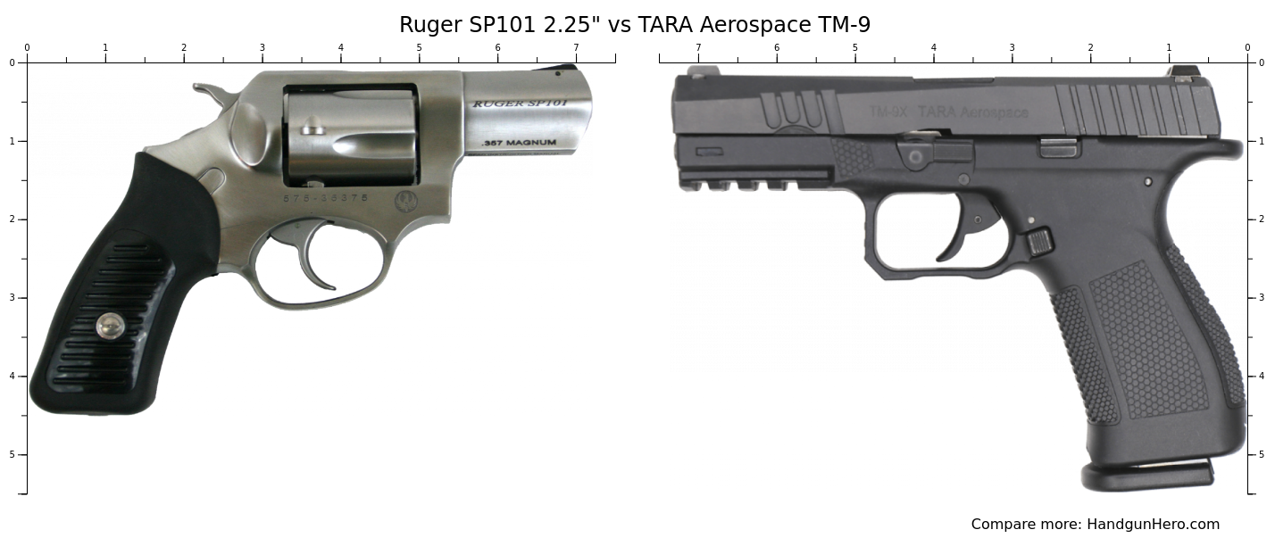 Ruger SP101 2.25" vs TARA Aerospace TM-9 size comparison | Handgun Hero