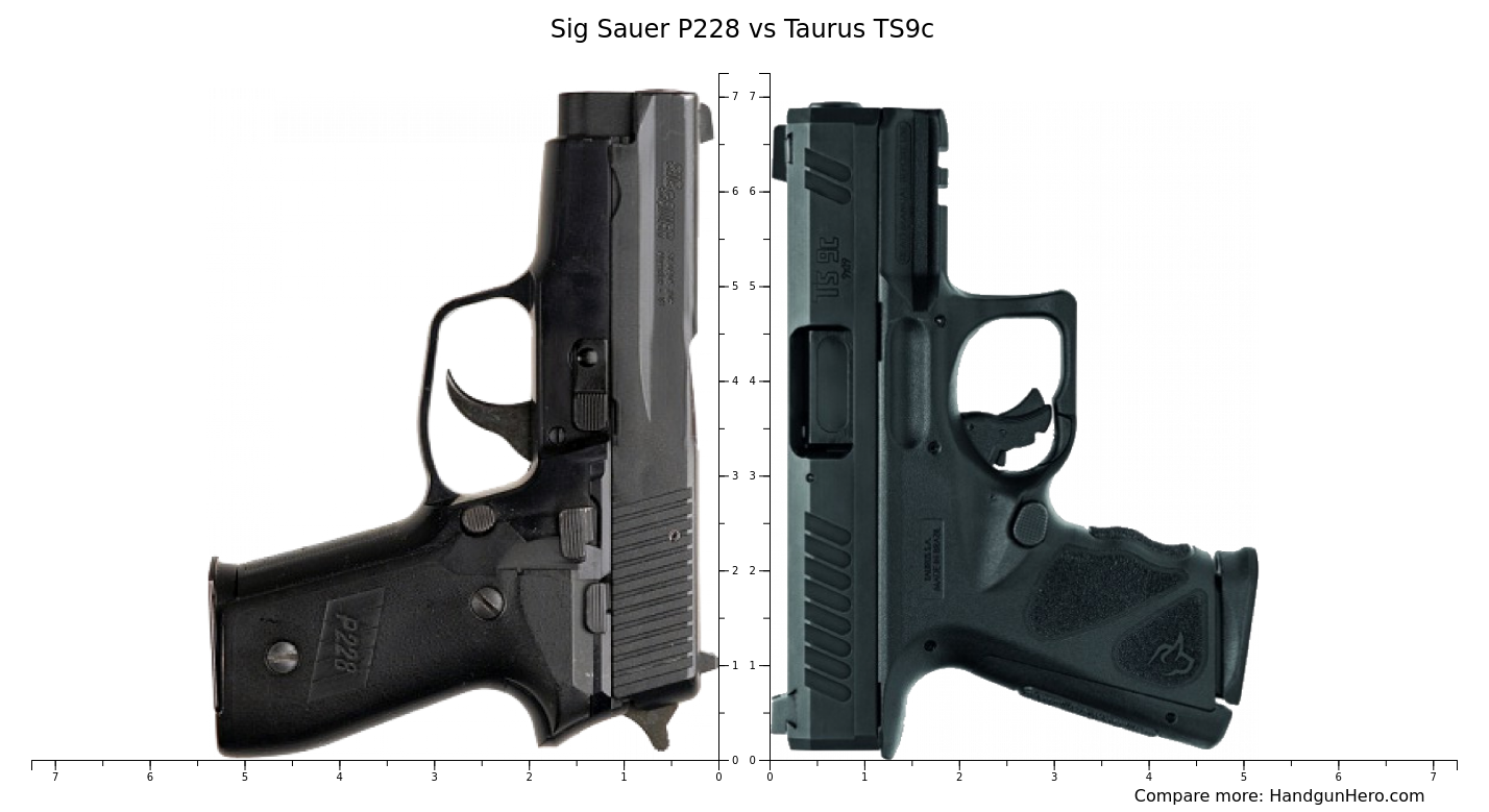 Sig Sauer P228 vs Taurus TS9c size comparison | Handgun Hero