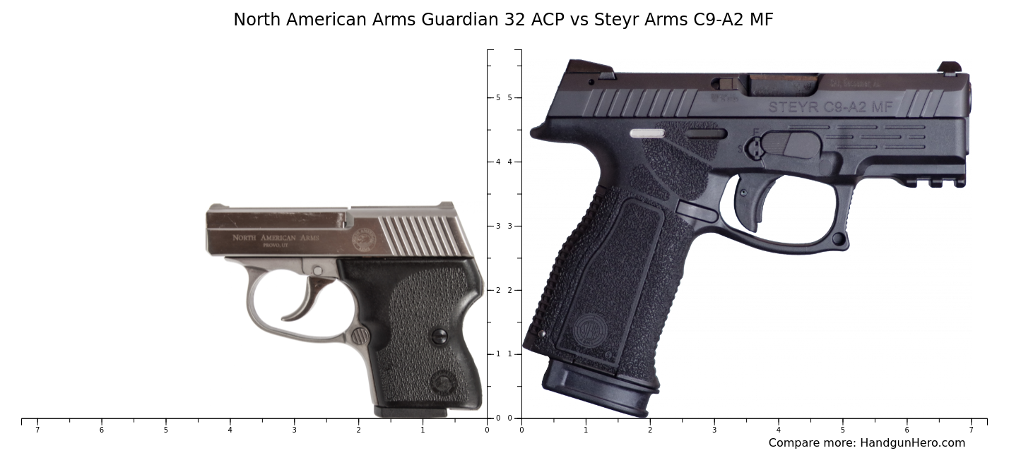 North American Arms Guardian 32 ACP vs Steyr Arms C9-A2 MF size ...