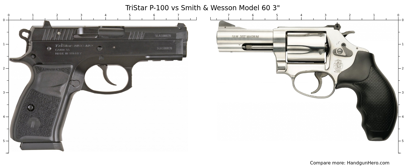 TriStar P-100 vs Smith & Wesson Model 60 3" size comparison | Handgun Hero