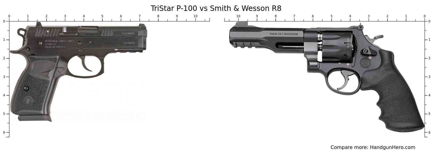 TriStar P-100 vs Smith & Wesson R8 size comparison | Handgun Hero