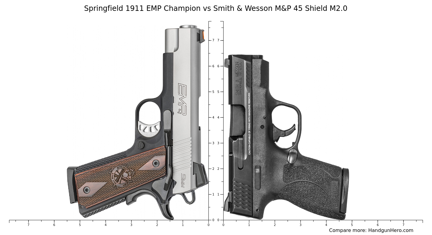 Springfield 1911 EMP Champion vs Smith & Wesson M&P 45 Shield M2.0 size ...