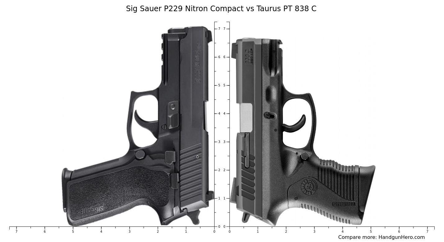 Sig Sauer P229 Nitron Compact vs Taurus PT 838 C size comparison ...