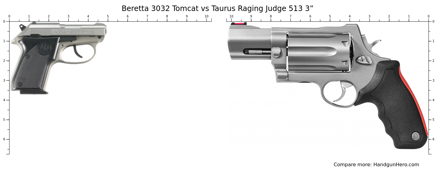 Beretta 3032 Tomcat vs Taurus Raging Judge 513 3” size comparison ...